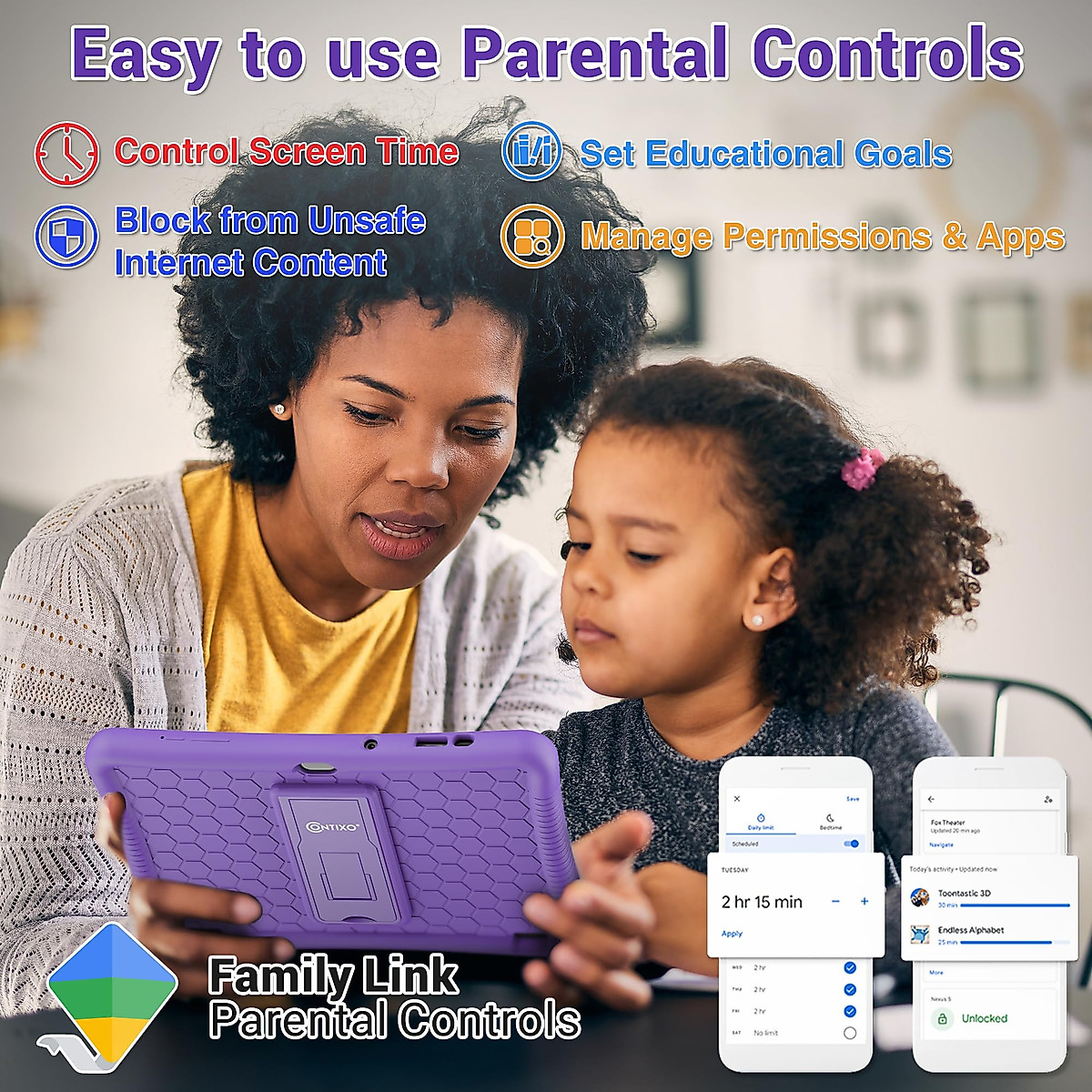 Contixo Kids Tablet K102-10-inch HD, Ages 3-7 Toddler Tablet, Parental Control, Android 10, 64GB, WiFi, Learning Tablet for Children with Disney E-Book Pre-Installed, Kid-Proof Case, Purple