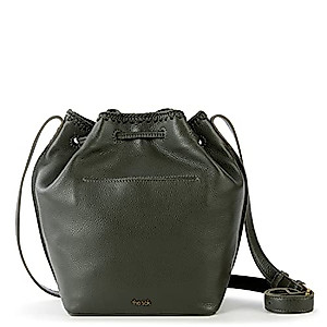 The Sak Womens Ivy Leather Drawstring Bucket, Moss, One Size US