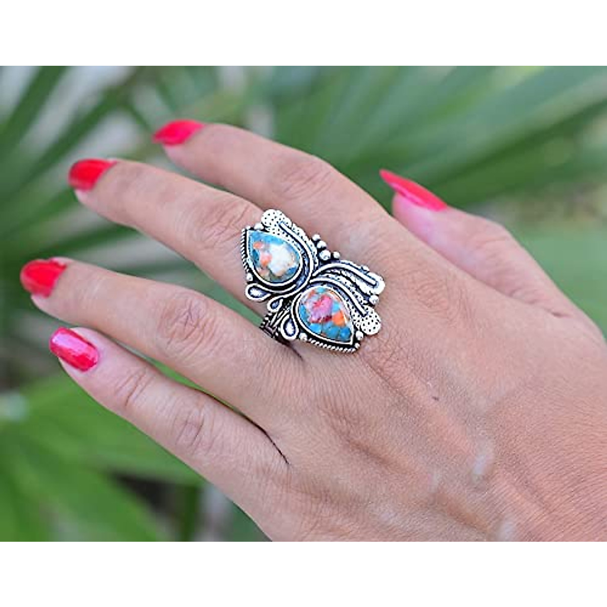 Rekha Gems Oyster Copper Turquoise Ring, 925 Sterling Silver Ring, Vintage Ring , Handmade Ring, Birthday Gift, Daily Wear Ring, Boho and Hippie, Ring, Turquoise Ring, Turquoise Jewelry- TQ-56 (8.50 US)
