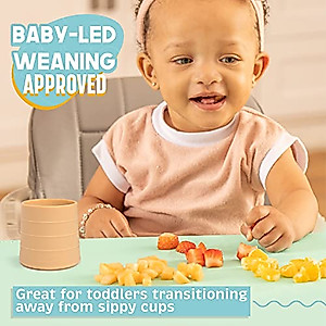 Upward Baby Silicone Cups 2 pc Set - Transition Baby Open Cup from bottle + Easy Grip Toddler cups spill proof for 1 year old + Montessori silicone cup Baby Led Weaning Supplies Dishwasher Safe(Green)