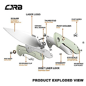 CJRB Folding Knife Feldspar Pocket Stonewash D2 Steel Blade G10 Tactical Handle EDC Knife Green-Large (J1912)
