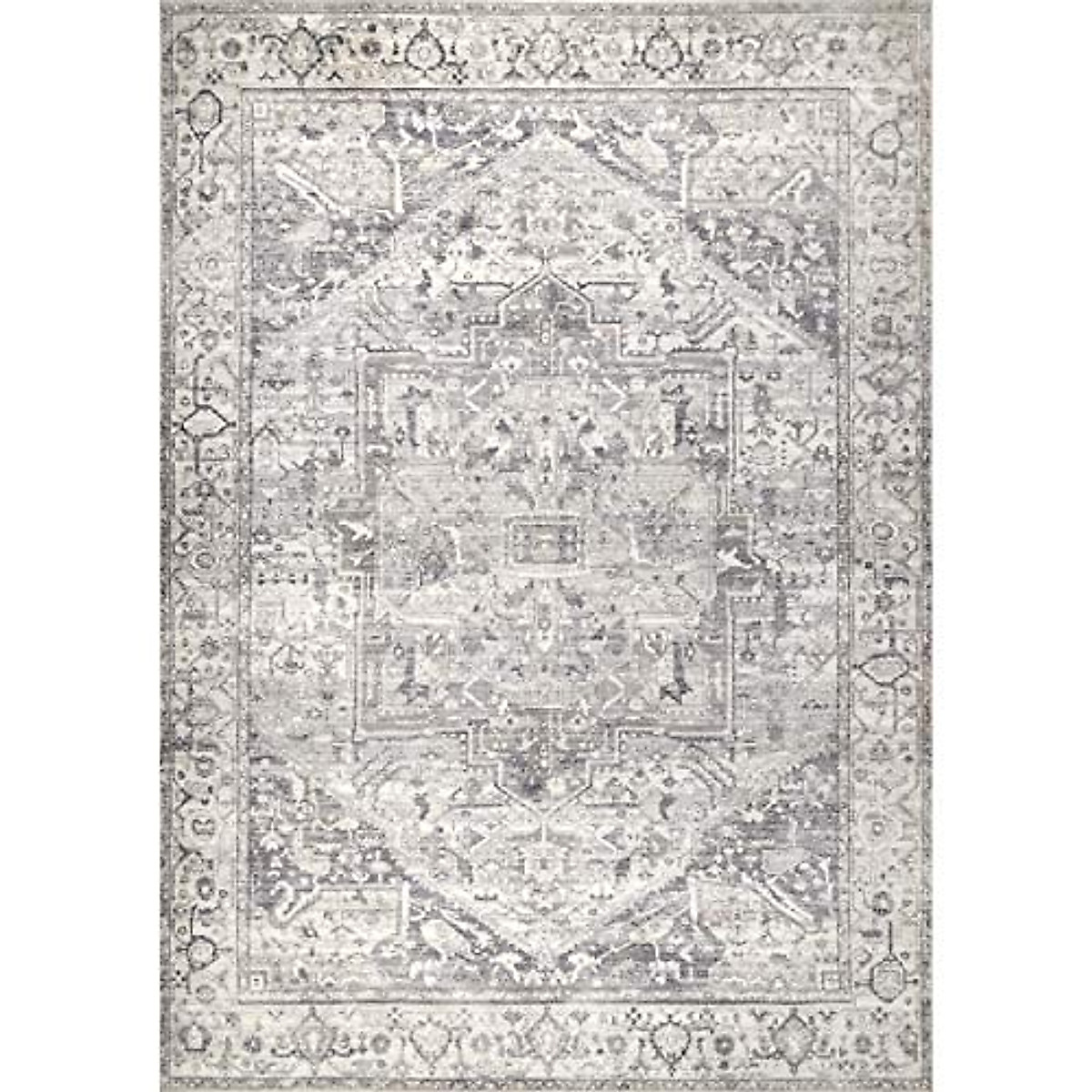 nuLOOM Brielle Machine Washable Vintage Medallion Area Rug, 4' x 6', Grey
