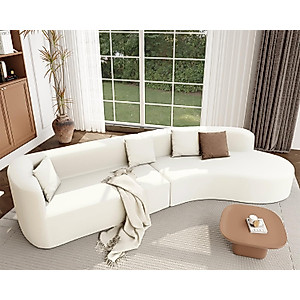 Suheww Large Curved Sectional Couch Curved Cloud Sofa, Modern Sectional Curved Couch for Living Room, Modern Comfy Curved Couch Curved Boucle Sofa Couch with 3 Pillows for Living Room(Beige,Chenille)