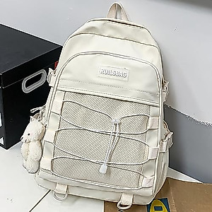 Juoxeepy Aesthetic Laptop Backpack Cute Kawaii College Backpack with Bear Pendant Lightweight Everyday Backpack Nylon Travel Daypack for Women