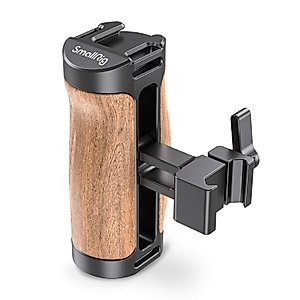 SMALLRIG Wooden Mini NATO Handle Side Handgrip for Mirrorless Digital Camera DSLR Camera Small Camera Cage with Cold Shoe Mount Built-in Wrench, Up and Down Adjustable - 2915