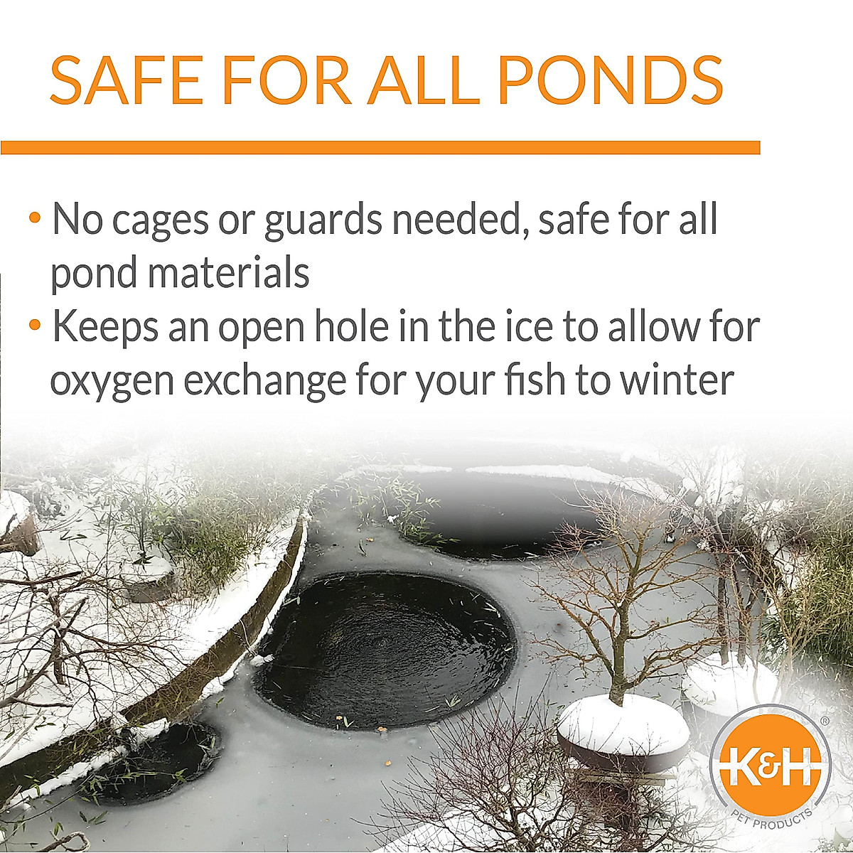 K&H Pet Products Thermo-Pond Perfect Climate Submersible Pond Deicer Gray 8" x 8" 300W, 1 Count (Pack of 1)