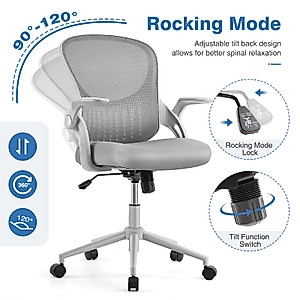 JHK Home Office Desk Chair – Ergonomic Office Chair with Lumbar Support and Flip-up Armrest, Height Adjustable Mesh Computer Chair, Suitable for Office, Study, Conference Room, Grey