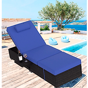 GAOMON Outdoor Chaise Lounge Chairs Set of 2, Patio Chaise Lounges, Patio Brown Rattan Reclining Chair with Thicken Cushion and Adjustable Backrest, Sunbathing Recliners for Outside Pool Patio