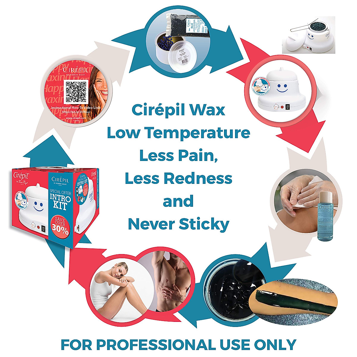 Cirepil - Waxing Kit - At Home Introduction Kit - Heater, Blue wax Beads, Pre & Post products & an Empty Tin - The Best Temperature for your Cirepil Wax