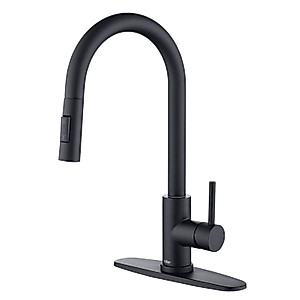 Tohlar Black Kitchen Faucets with Pull-Down Sprayer Single Handle Kitchen Faucet, Modern Stainless Steel Kitchen Sink Faucet with Deck Plate