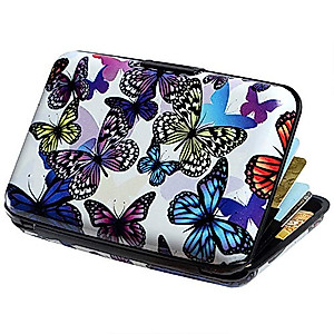 Kaabao Aluminum Wallet RFID Blocking Slim Metal Business ID Credit Card Holder Hard Case (Butterflies)