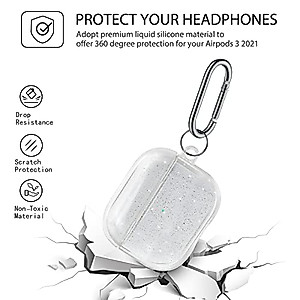 Fingic Compatible with AirPods 3 Case 2021, Full Body Protective Glitter Sparkle Shockproof Hard Cover with Keychain for AirPods 3rd Generation Charging Case - Clear/White