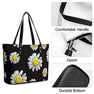 Womens Handbag Chamomile Flowers Pattern Leather Tote Bag Top Handle Satchel Bags For Lady