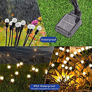 2 Pack 10 Head Solar Powered Firefly Lights, Outdoor Waterproof Starburst Swaying Garden Lights, Swaying When Wind Blows Solar Garden Lights, 10 LED Path Landscape Outdoor Decorative Lights