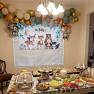 HEETON Woodland Baby Shower Party Supplies Decorations Boxes Fox Balloon Oh Baby Welcome Baby Banner Creatures Fawn Animal Friends Garland Backdrop Cake Cupcake Topper for Girl Boy Gender Reveal