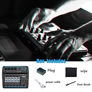 Viiart Wireless Audio Mixer Sound Board-6 Channel Digital Bluetooth USB Computer Compatible Input DJ Controller Sound Mixer 48V Phantom Power Microphone in,Headphone Jack Stereo DJ Streaming(M6)