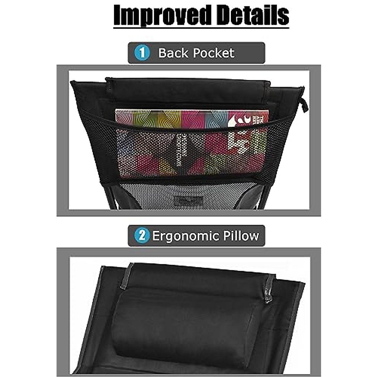 AnYoker Camping Chair, High-Back Compact Backpacking Chair, Portable Folding Chair, Beach Chair with Side Pocket and headrest, Lightweight Hiking Chair 0066ZZ (Black)