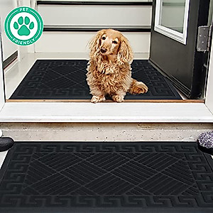 2 Pack Door Mats Outdoor Indoor Entrance 30x18 Heavy Duty Easy Clean Welcome Mat Patio Waterproof, Non-Slip Exterior Rubber Doormat for Outside Entry Home, Front Door Matts, Entryway Floor Rug, Black