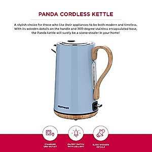 Homeart Panda Cordless Electric Kettle with Wood Detail and 4-Slice Retro Toaster Combo, Powder Blue