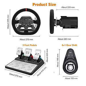 PXN Force Feedback PC Racing Wheel, 270/900 Degree V10 Driving Gaming Steering Wheel with 3 Pedals and 6+1 Shifter for Windows PC, PS4, Computer, Multi-Platform, Plug and Play