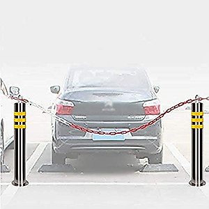 2 Pieces Parking Bollards Telescopic Stainless Steel Parking Space Lock with Reflective Padlock Parking Posts for Driveways 3m Plastic Chain