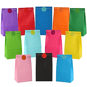 Jucoan 60 Pack Small Solid Color Paper Party Favor Bags, 9 x 5 x 3 Inch Paper Gift Bags, Wrapped Treat Bags Candy Bags for Candy Buffet, Hallowween Trick or Treat, Kids Birthdays, Baby Showers, Christmas Party, 6 Colors