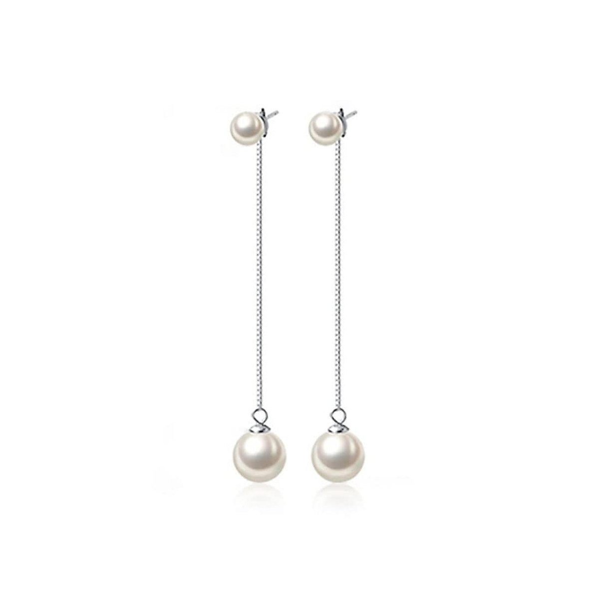 SLUYNZ Sterling Silver Pearls Dangle Earrings Chain for Women Teen Girls Wedding Dangling Earrings Long Tassel (A-Silver)