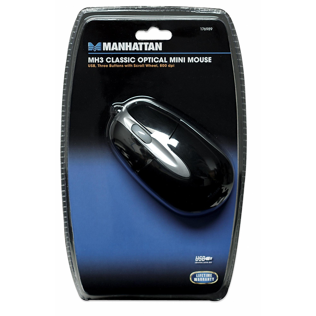 Manhattan, USB MH3 Classic Optical Mouse with Three Buttons and Scroll Wheel, 800 dpi