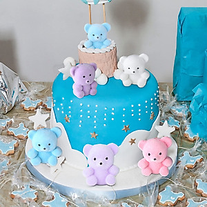 Aoriher 24 Pcs Miniature Flocked Plush Mini Bears Stuffed Bear Decorations for Birthday Baby Shower Cake Wedding Decorations Party Favor Supplies Bag Charm DIY (White, Pink, Purple, Blue)