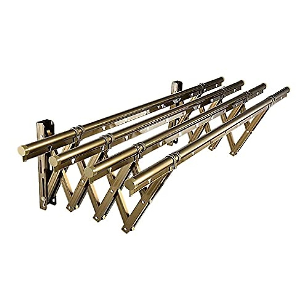XMCX Airer Laundry Drying Rack Wall Mounted Folding Adjustable Collapsible Space Saver Dryer Bathroom Towel Rail Bar with Windproof Hook Easy Storage (Color : Gold)