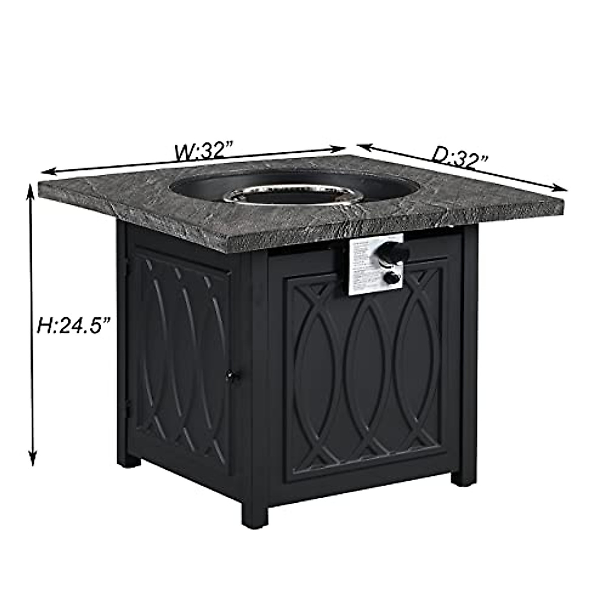 Ehomexpert 50,000 BTU Fire Pit Table,32-inch Outdoor Garden Square Auto-Ignition Propane Gas Fire Table with Waterproof Cover for Patio Courtyard Balcony,Black
