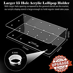 2Pack Upgraded Acrylic Cake Pop Display Stand 15 Hole Clear Acrylic Lollipop Holder with 50Pcs Lollipop Sticks, 50Pcs Packaging Bags and 50Pcs Gold Metallic Twist Ties