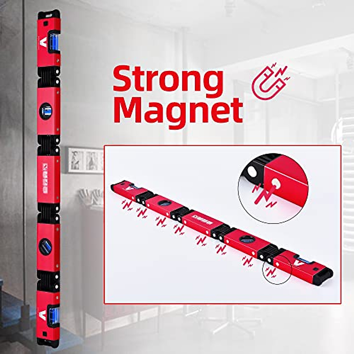 Foldable Level,BOWEITI 28 Inch Multi-Function Folding Level Measurement Tool with 45°/90°/180° Bubbles,Magnetic Versatile Hinged Level for Precise Leveling