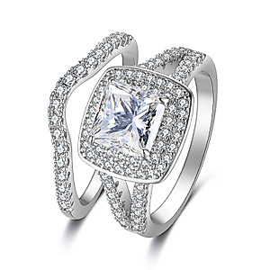 Ahloe Jewelry CEJUG 2Ct 14k Gold Plated Bridal Ring Sets for Women Engagement Rings Wedding Bands Halo Cz Cubic Zirconia, Size 8