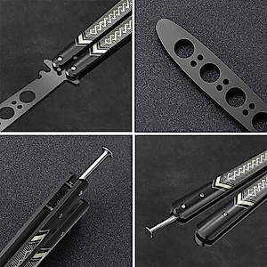 GOOD WORKER Butterfly Knife Trainer - Practice Balisong Butterfly Knives NOT Real NOT Sharp Blade - Black Dull Trick Butterfly - Butter Fly Training K14B