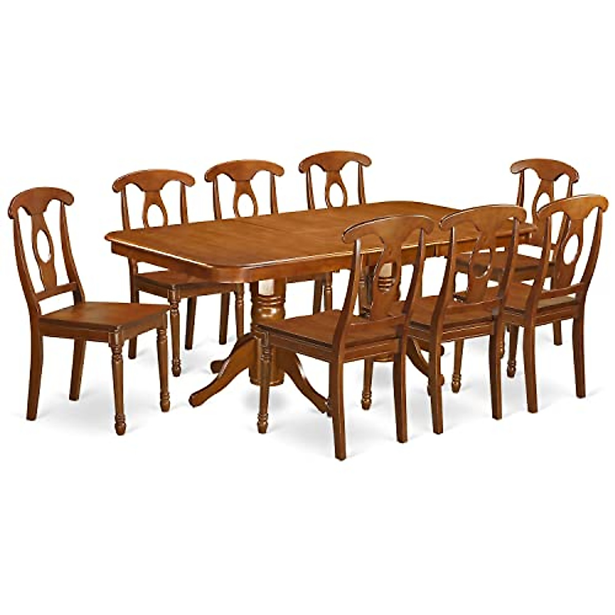 East West Furniture NANA9-SBR-W 9 Piece Kitchen Table & Chairs Set Includes a Rectangle Dining Room Table with Butterfly Leaf and 8 Solid Wood Seat Chairs, 40x78 Inch, Saddle Brown