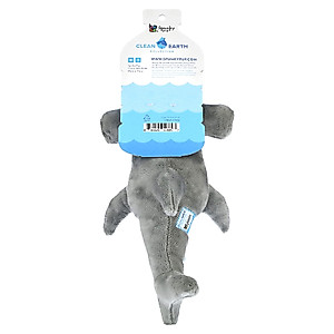 Spunky pup Clean Earth Plush Dog Toy with Squeaker - Recycled, Eco-Friendly, Floats for Beach, Lake, Pool - Hammerhead Shark, Large