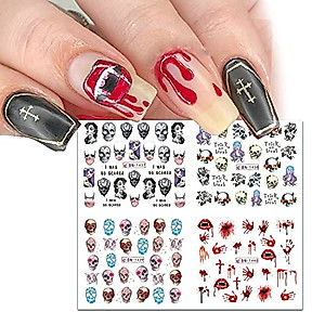 24 Sheets Halloween Water Transfer Nail Art Stickers Decals Punk Skull Grimace Eye Spider Clown Nail Foil Transfer Stickers Designs Holiday Halloween Nail Stickers for Women Girls Nail Art Decoration