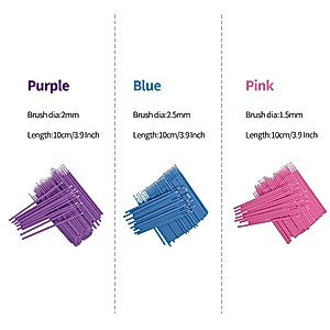 Shintop 300pcs Micro Applicator Brushes, Disposable Eyelash Extension Brushes for Makeup, Oral and Dental (Purple+Blue+Pink)
