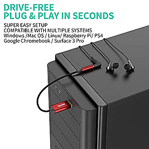 ENVEL USB to 3.5mm Audio Jack Adapter(20cm), Built-in Chip External Sound Card,Mic-Supported Audio Adapter with 3.5mm Aux Stereo Converter Compatible with Headset PC Laptop Desktops PS4 PS5 (Red)