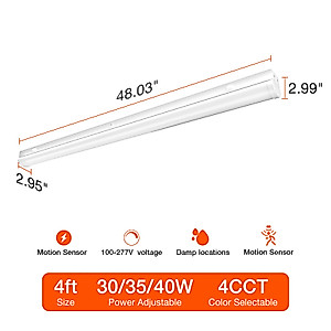 4FT LED Shop Light 40W LED Linear Strip Lights,Watt Adjustable 30W/35W/40W-Up to 6000Lumens 3500K/4000K/5000K /6000K,0-10V Dimmable LED Commercial Ceiling Light for Garage Workshop Warehouse-9Pack