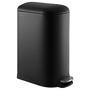 happimess HPM1009B Roland Mini 2.6-Gallon Step-Open Trash Can with Soft-Close Lid, Modern, Minimalistic, Fingerprint Proof for Home, Kitchen, Laundry Room, Office, Bedroom, Bathroom, Black