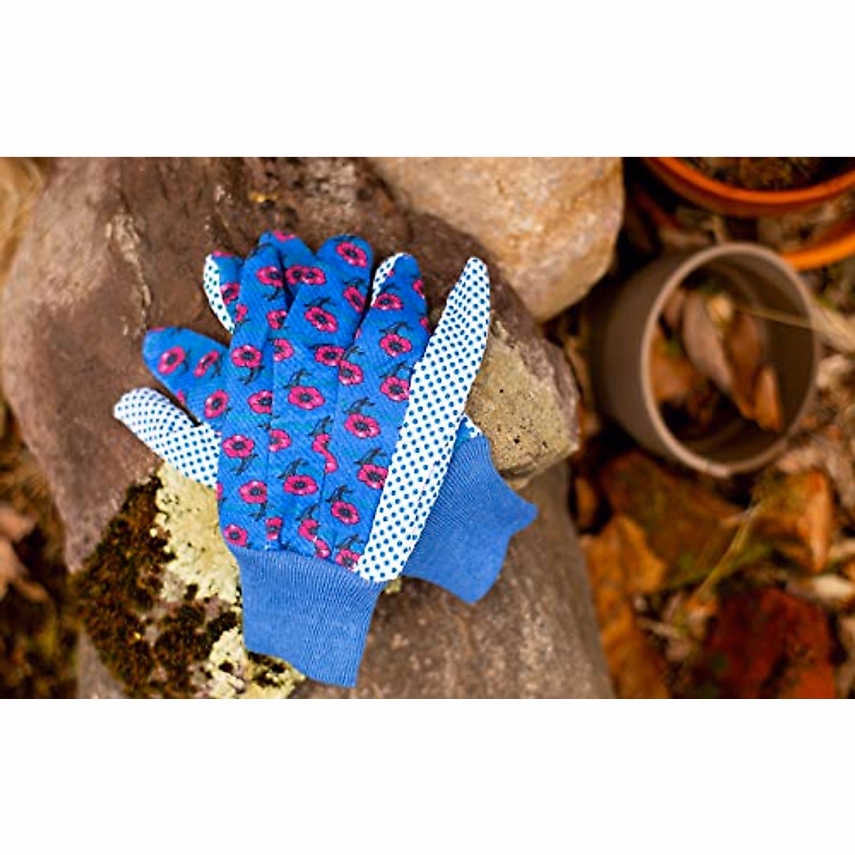 G & F 1852-3 Women Soft Jersey Garden Gloves, Women Work Gloves, 3-Pairs Green/Pink/Blue per Pack