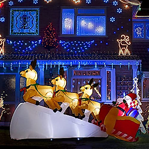 luxfcup 9FT Long Christmas Inflatable Santa Reindeer Decoration for Outdoor Yard Santa Sleigh Inflatable Outdoor Decorations with LED Lights Christmas Blow Up 3 Deers with Sleigh Decor