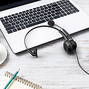 Voistek 3.5mm Phone Headset with Microphone Noise Cancelling & Call Controls, Computer Headphone with Microphone for PC iPhone Laptop Business Skype Softphone Call Center Office - Monaural