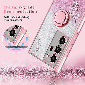 DHIMI for Samsung Galaxy NOTE20 Ultra Luxury Flowers Floral Design Plating Case, Cute Glitter Diamond Phone Cover for Women Girls Bling Sparkle Ring Kickstand Use in NOTE20U Phone Cases