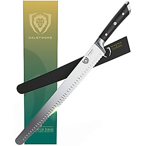 Dalstrong The Gladiator Series Elite Serrated Slicing & Carving Knife 14" Bundled with Premium Whetstone Kit #1000/#6000 Grit
