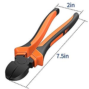 BOENFU Wire Cutters Electrical Heavy Duty CRV Steel, Comfort Grip Diagonal Cutting Pliers for Crafting, Floral Wire, Chicken Wire, Artificial Flowers, Orange, 7.5 Inches