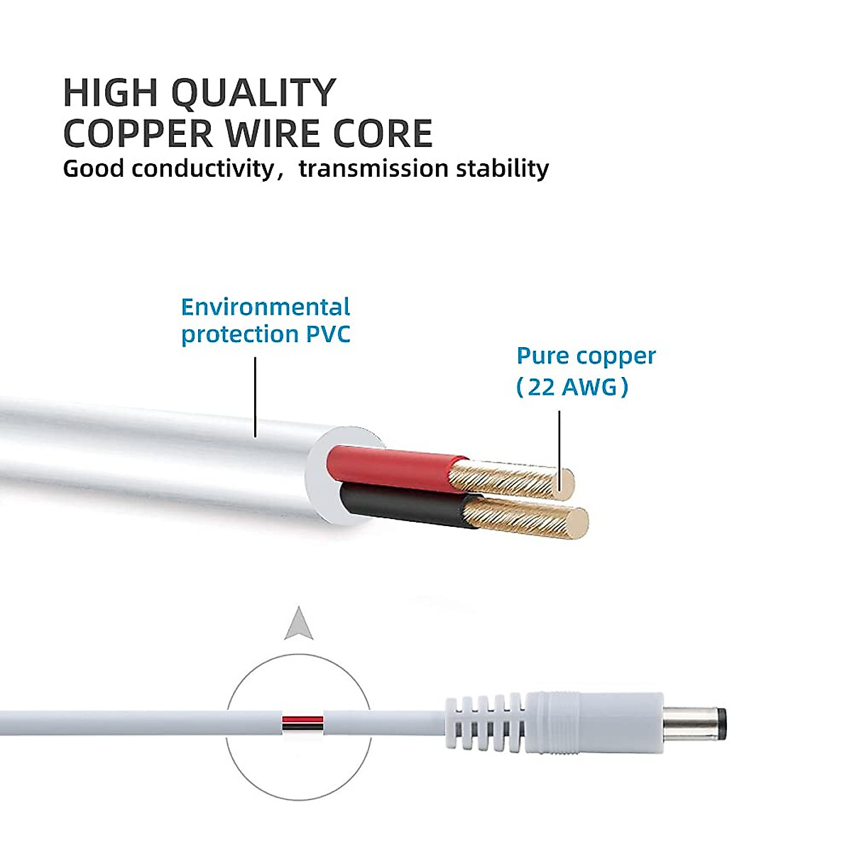 Power Extension 60ft Cable5.5mm x 2.1mm 12 Volt Male to Female Plug Cord for CCTV IP Security Cameras DVRs and More Devices White