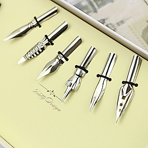 FEATTY Gifts Pen & Ink Set 6 Nibs & Black Ink Bottle Antique Dip Wooden Pen Calligraphy Writing Pen Best Gift & Fancy Dip Pen For All